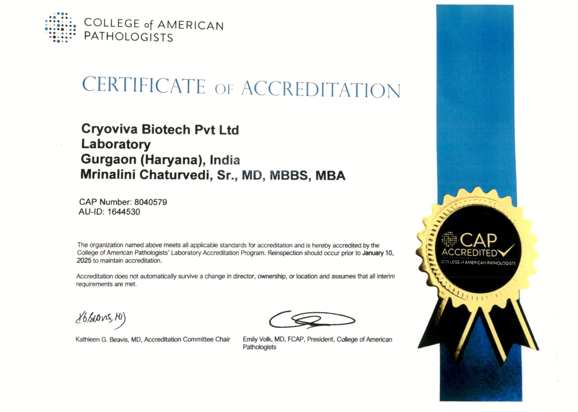 Global Accreditations | Cryoviva India